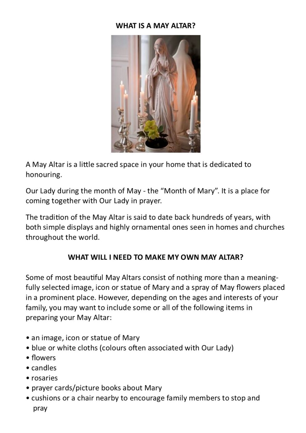 May altar | Church of St Thérèse, Mount Merrion Parish